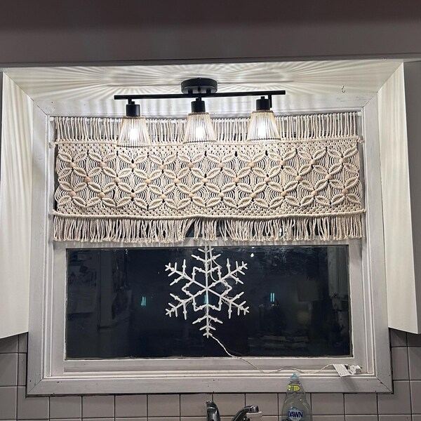 Macrame Valances Two Tone Boho Window Curtain - Etsy