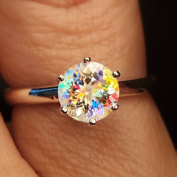 Magical Mystic Topaz Ring, Portuguese Cut, 8×8MM 925 Sterling Silver ...