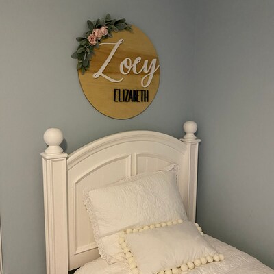 24 Circle Custom 3D Wood Cut Out Name Sign With Florals - Etsy