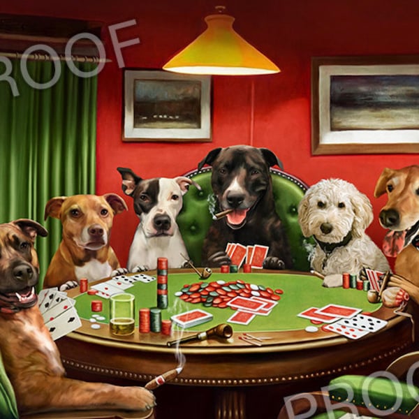 Custom Pet Portrait, Dogs Playing Poker, Custom Multi Pet Portrait ...