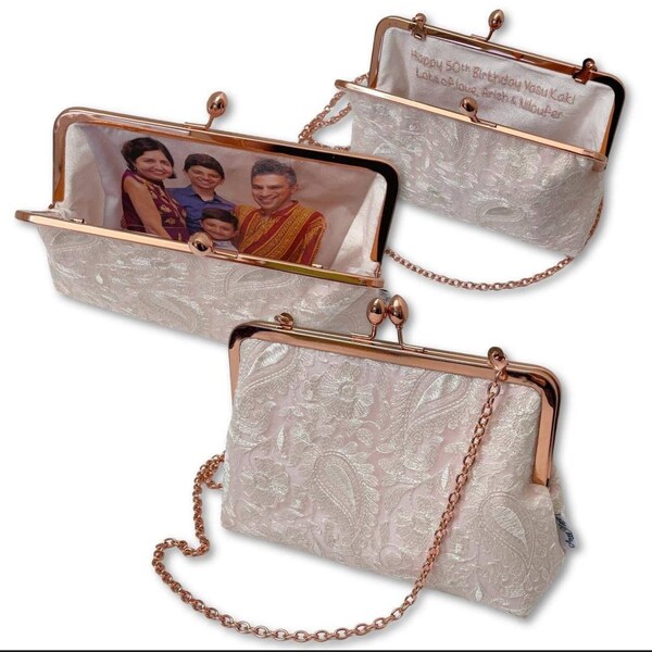20cm TIMBER Wood Frame / Square Clutch Purse With Wood Bead Feature ...