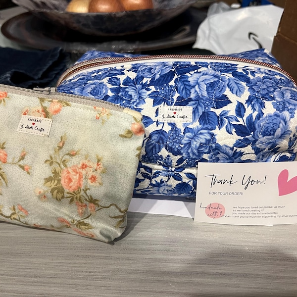 Blue Floral Fabric, Dopp Bag, Boxy Zipper Bag, Toiletries Bag, Cosmetic ...