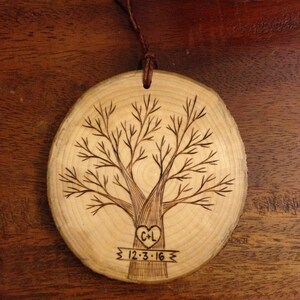 Personalized Tree With Heart, Initials and Date Sign. Wood Burned, Wood ...