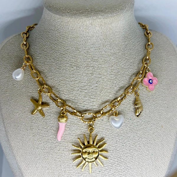 Collier Breloques Charms Grigri Acier Inoxydable Perle Céramique Étoile ...