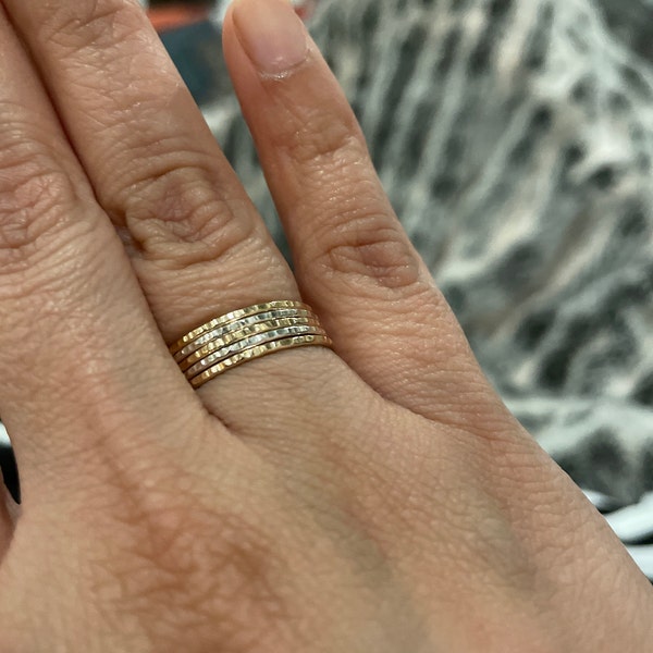 Gold and Silver Stack Ring Set, Hammered Gold Silver Stacked Rings Thin ...