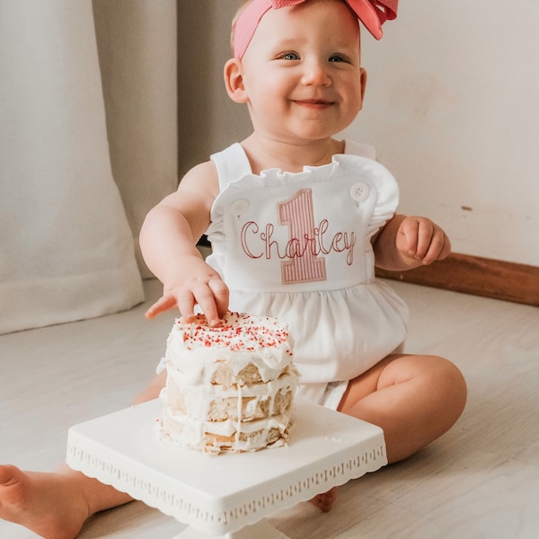 Monogrammed Baby Girl Cake Smash Outfit With 1 and Name, Girls Birthday ...