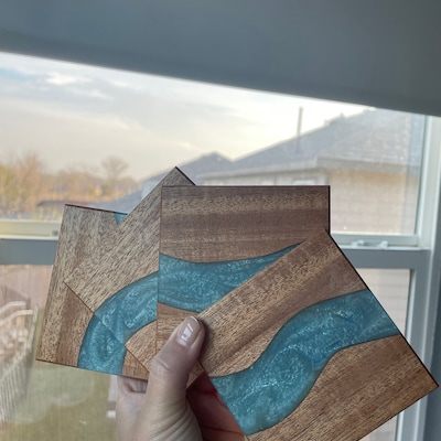 Handmade Hardwood & Epoxy River Coasters set of 4 - Etsy