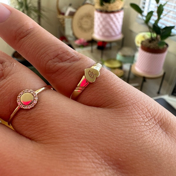 14k Solid Gold Heart Signet Baby Ring. Signet Pinkie Ring. Baby Jewelry ...