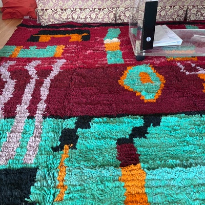 Yellow Boujaad Authentic Boho Wall Hanging Tapestry, Colorful Wool Rug ...