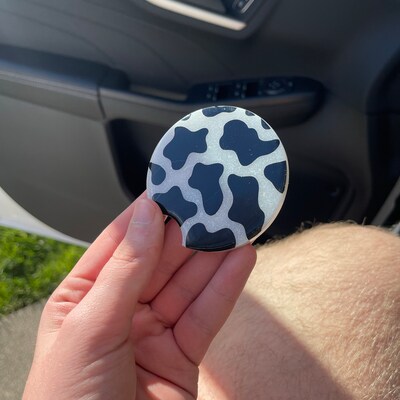 Cow Print Car Coasters, Western Car Decor, Cowhide Vehicle Decor ...