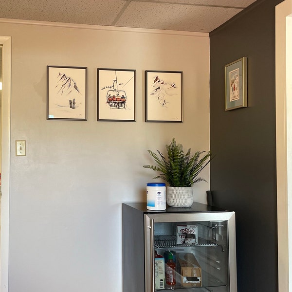 SKIING ART SET of 3 Prints 1 of Them for Free! Special Offer Mountain ...