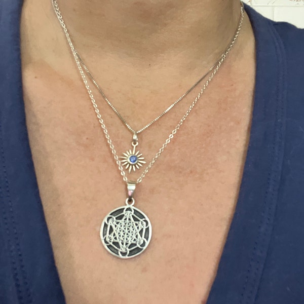 Metatron Cube Pendant STERLING SILVER 925 Sacred Geometry Archangel ...
