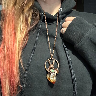 Knapped Rose Quartz Crescent Moon Necklace // Electroformed Jewelry ...