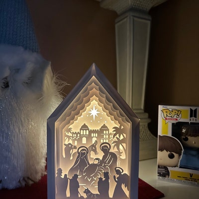 Nativity Scene in Christmas House Lanterns SVG Template Paper Cut Lamp ...