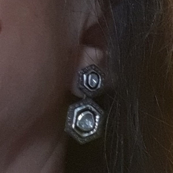 Real Polki Diamond & Single Cut Diamond Earring, 925 Sterling Silver ...