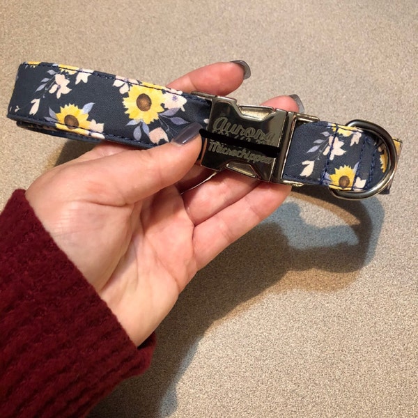 Sunflower Engraved Dog Collar, Laser Engraved Buckle Dog Collar ...