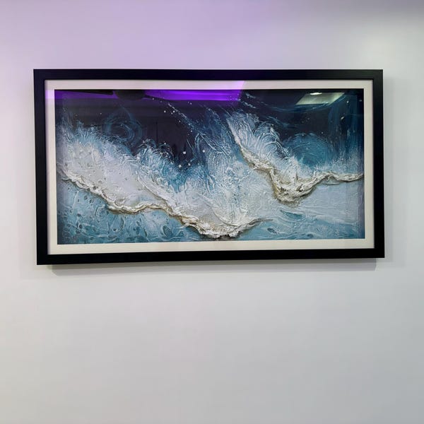 3D Blue Sea Canvas Texture Art White Waves Wabi-sabi Minimalist Beach ...