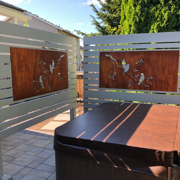 Birds Metal Privacy Screen | Branches & Leaves Metal Wall Art, Bird ...