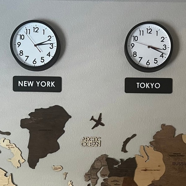 Bsign - World Clock Sign - Time Zone Clock Signs - Wood Sign for Wall ...