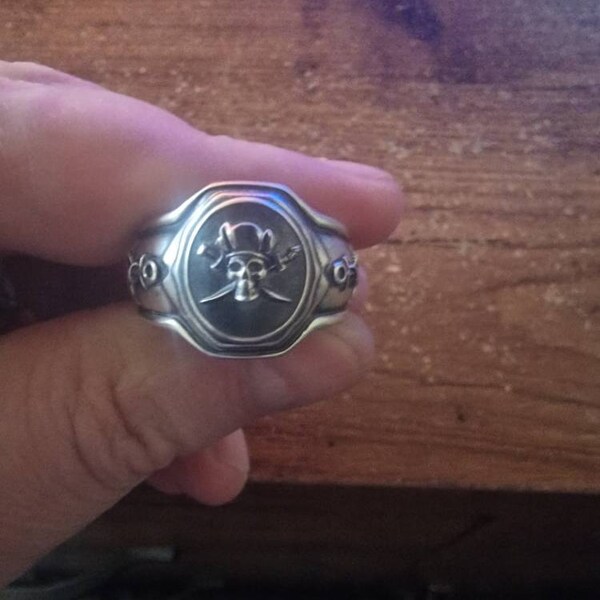 Silver Pirate Ring With Skull and Crossbones, Anchor Signet With Jolly ...