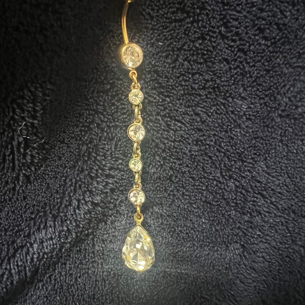 Gold Belly Ring Long Dangle Chain Yellow - Crystal Belly Ring, Green ...