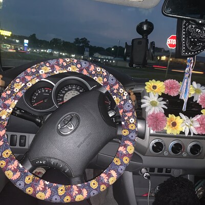 Bright Patchwork Steering Wheel Cover Full Grip Fabric Inside Flowers ...