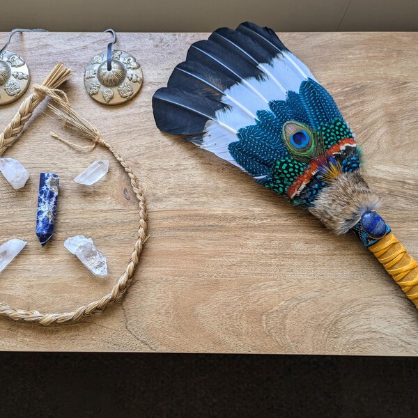 Beautiful Black Smudge Feather Fan. Shamanic Feather Fan for Smudging ...