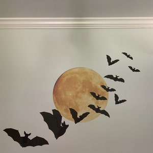 Bats and Moon Halloween Wall Decor Full Moon and a Colony of Bats ...