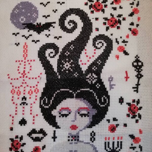Vampire Cross Stitch Pattern, Modern Folk Cross Stitch PDF Pattern ...