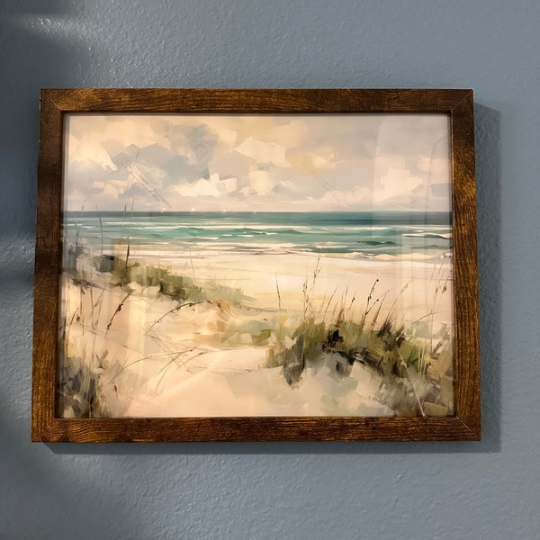 Tranquil Beach Art | Vintage Seascape Painting | Muted Turquoise and ...