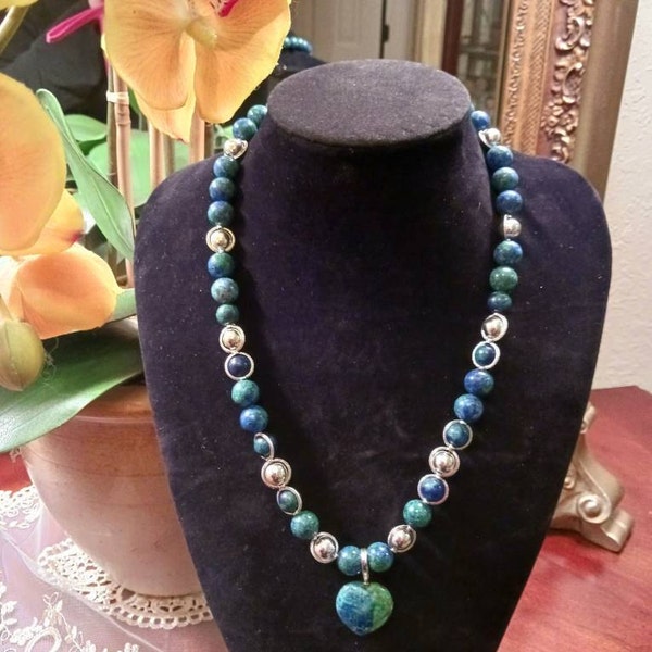 AAA Natural Shattuckite Heart Gemstone Pendant Malachite Chrysocolla ...