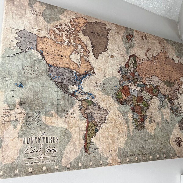 Push Pin Travel Map of World, Customized Map One Panel Pin Board ...