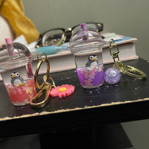 Purple Penguin Liquid Keychains Cute Kawaii Bag Charms for Purses ...