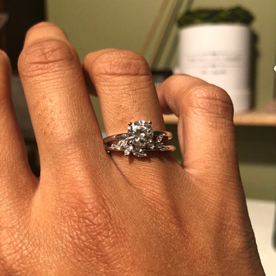 Solitaire Diamond Engagement Ring W/ Dainty Vine Ring Bridal Ring Set ...