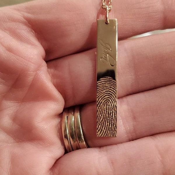 Personalized Fingerprint Bar Necklace - Actual Thumbprint Necklace ...