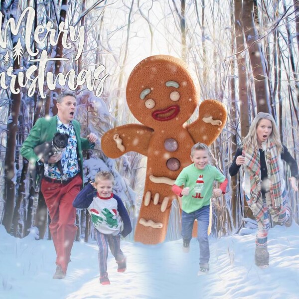 Digital Delivery, Funny Gingerbread Man Chase Christmas Digital Photo ...