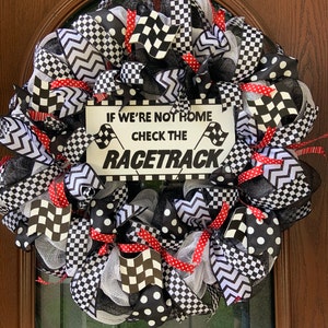 Racing Wreath Race Car Wreath Black White Wreath Race Car - Etsy