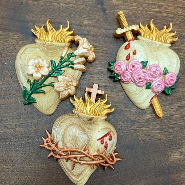 Wooden Three Sacred Hearts of the Holy Family 4 Colors Wall Hanging Art ...