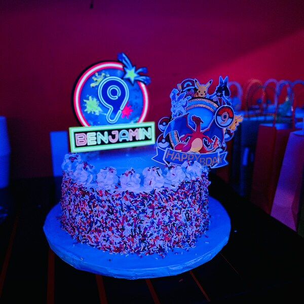 Neon Theme Cake Topper | Personalized Cake Topper | Glow in the Dark ...