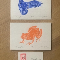 Linocut Heavy Rain - Original Art Print With a Red Monogram, Nature ...