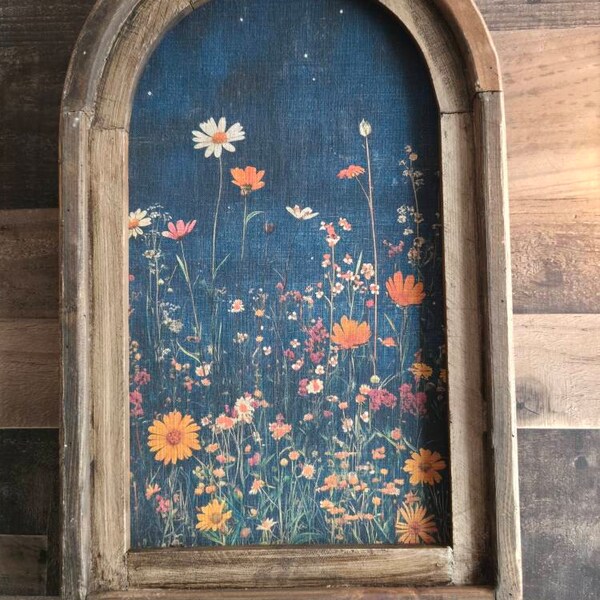 Moody Flower Art in Arched Wood Frame | Farmhouse Botanical Wall Decor ...