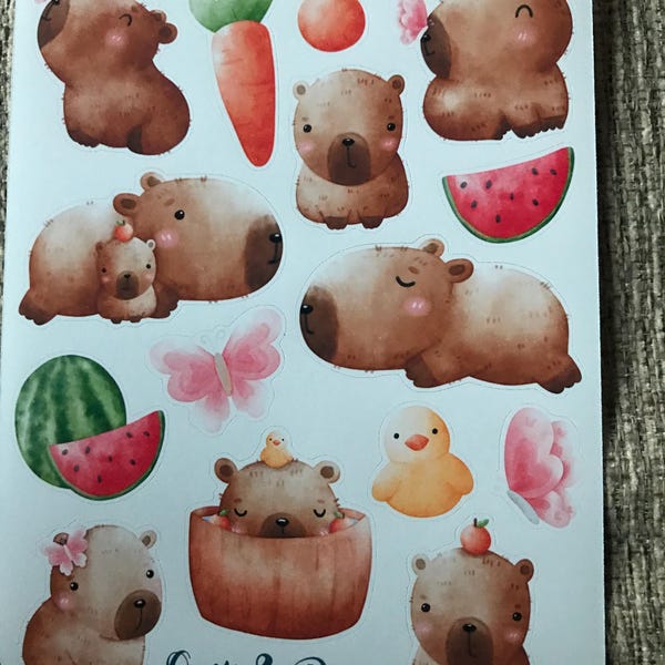 Cute Capybara Sticker Sheet, Kawaii Capybara Stickers, Cute Animal ...