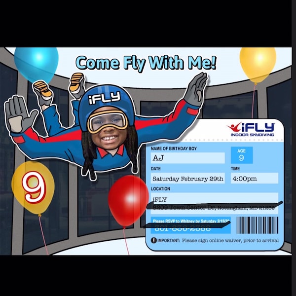Indoor Skydiving Invitation,custom Invite,photo Invite,face Invitations ...