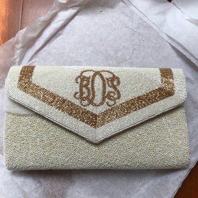Envelope Custom Beaded Monogram Clutch - Etsy