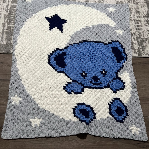 C2C Bear on the Moon Baby Crochet Pattern / C2C Baby Blanket / C2C Baby ...