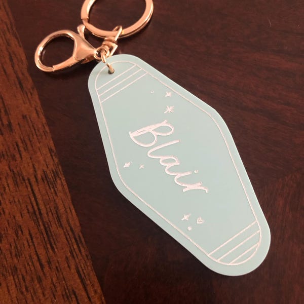 Personalized Name Retro Motel Keychain, Acrylic, Bridesmaid Gift, Gift ...