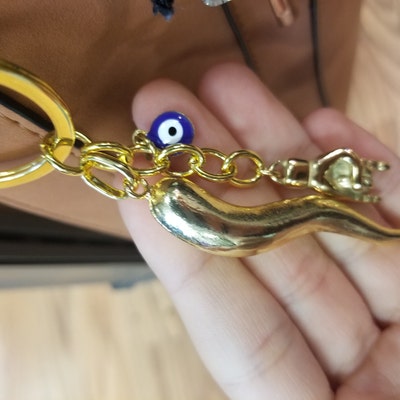 Italian Horn Keychain, Gold Maloik Hand, Mano Cornuto Bag Charm, Lucky ...