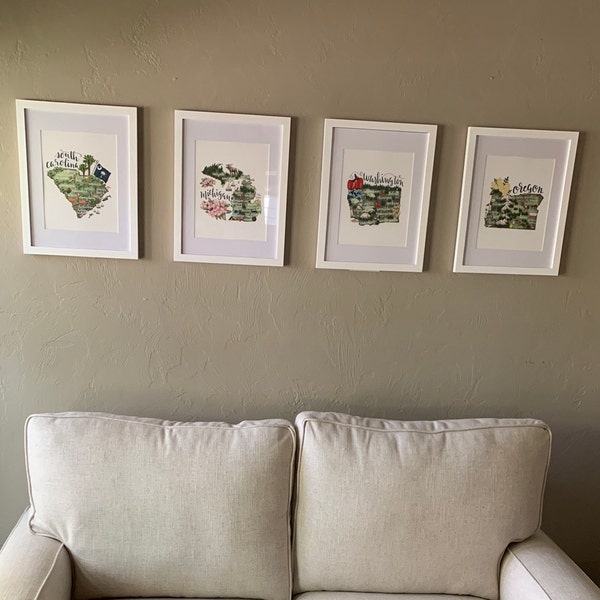 Washington State Map Gift | Illustrated Hometown Landmark Map, WA Wall ...