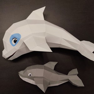 Dolphin Papercraft SVG and PDF, Papercraft Fish, Mom and Baby Dolphin ...