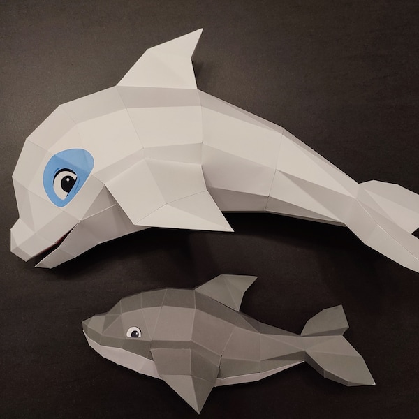 Dolphin 3d Paper Craft SVG and PDF, Papercraft Fish, Mom and Baby ...